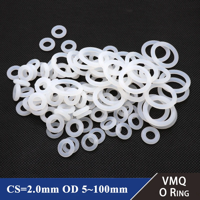 10/50Pcs White Food Grade Silicone Ring Gasket CS 2mm OD 5 ~ 100mm ...