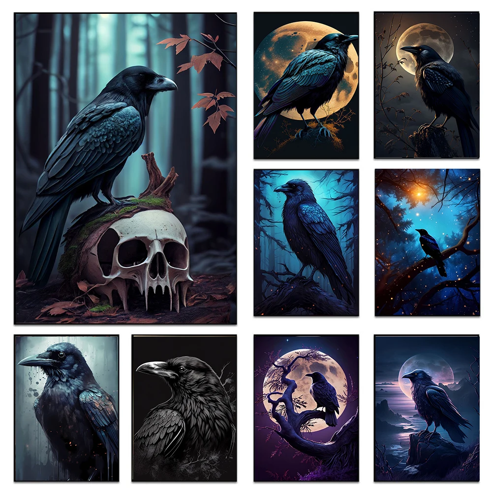 Gothic-Skull-Raven-Horror-Art-Poster-Prints-For-Living-Room-Home-Decor ...