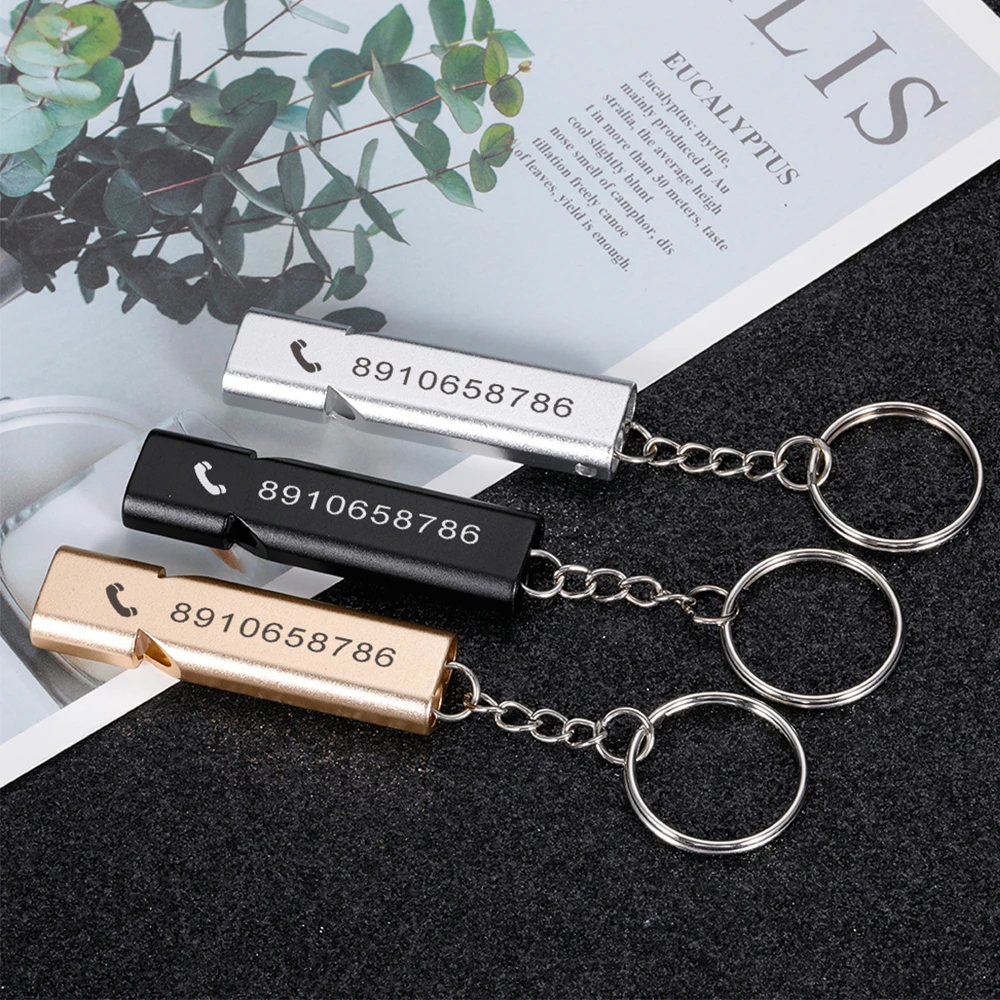 Engraved Telephone Whistle Customized Keychain Double Pipe High Decibel ...