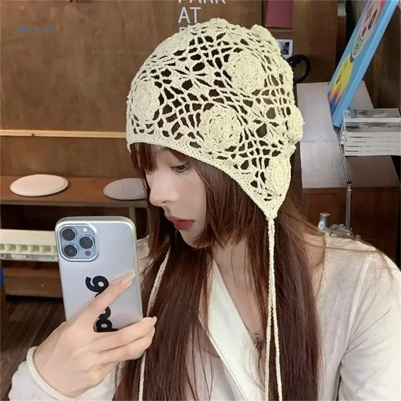Fashion-Beanie-Hat-for-Women-Girl-Crochets-Hollow-Flower-Knitted-Hat ...