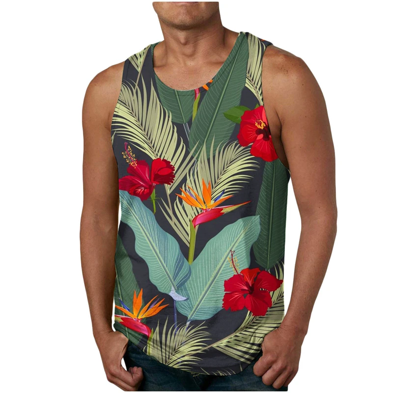New Palm Tree Graphic Tank Top For Men 3D Print Sleeveless Beach Hemp ...