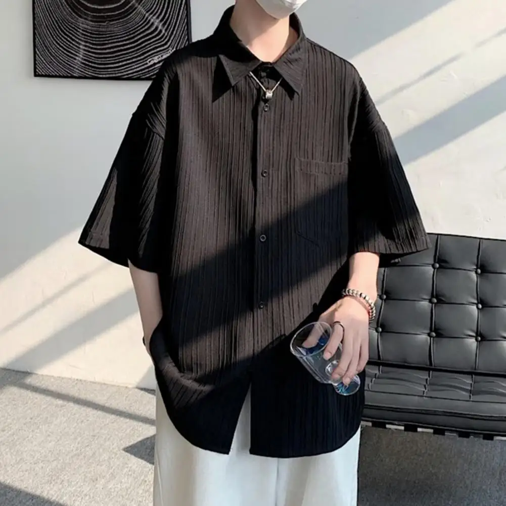 Men-Shirt-Men-s-Striped-Texture-Lapel-Shirt-with-Loose-Fit-Single ...