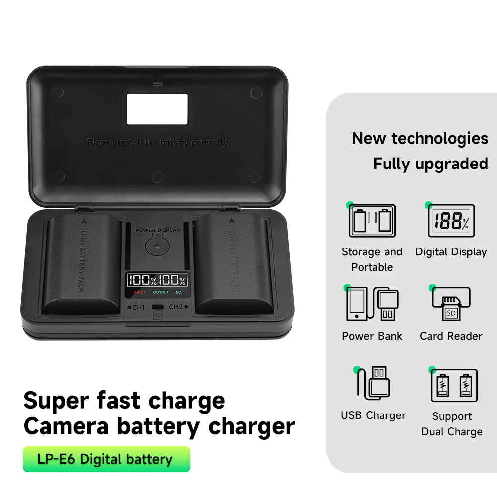 LP E6 LP E6N E6 Battery Charger Case,SD Card reader Storage Box for ...