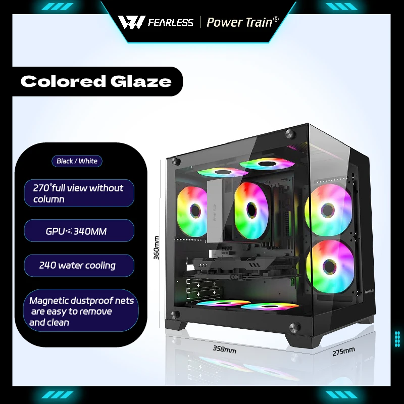 Power Train Coloured Glaze MATX gabinetes gaming PC case ITX Desktop ...