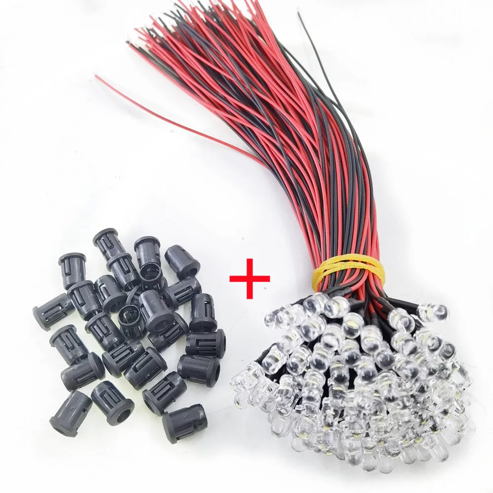10-100pcs 3mm/5mm 빨강/녹색/파랑/RGB 백색 UV DC12V 플라스틱 홀더를 가진 둥근 Pre-Wired 물 ...
