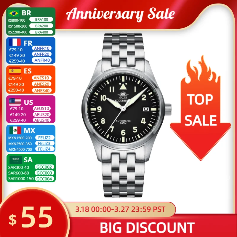 ADDIESDIVE-Automatic-NH35-Movement-Pilot-Watch-C3-luminous-Black-Dial ...