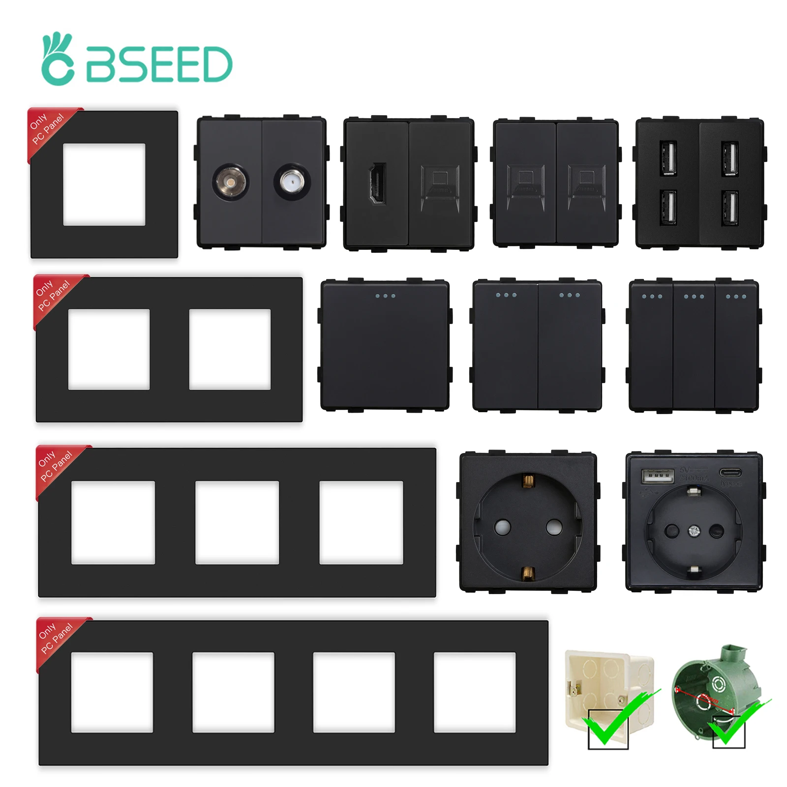 BSEED EU Standard Matte Plastic Socket Frame PC RJ45 TV ST CAT5 Double ...