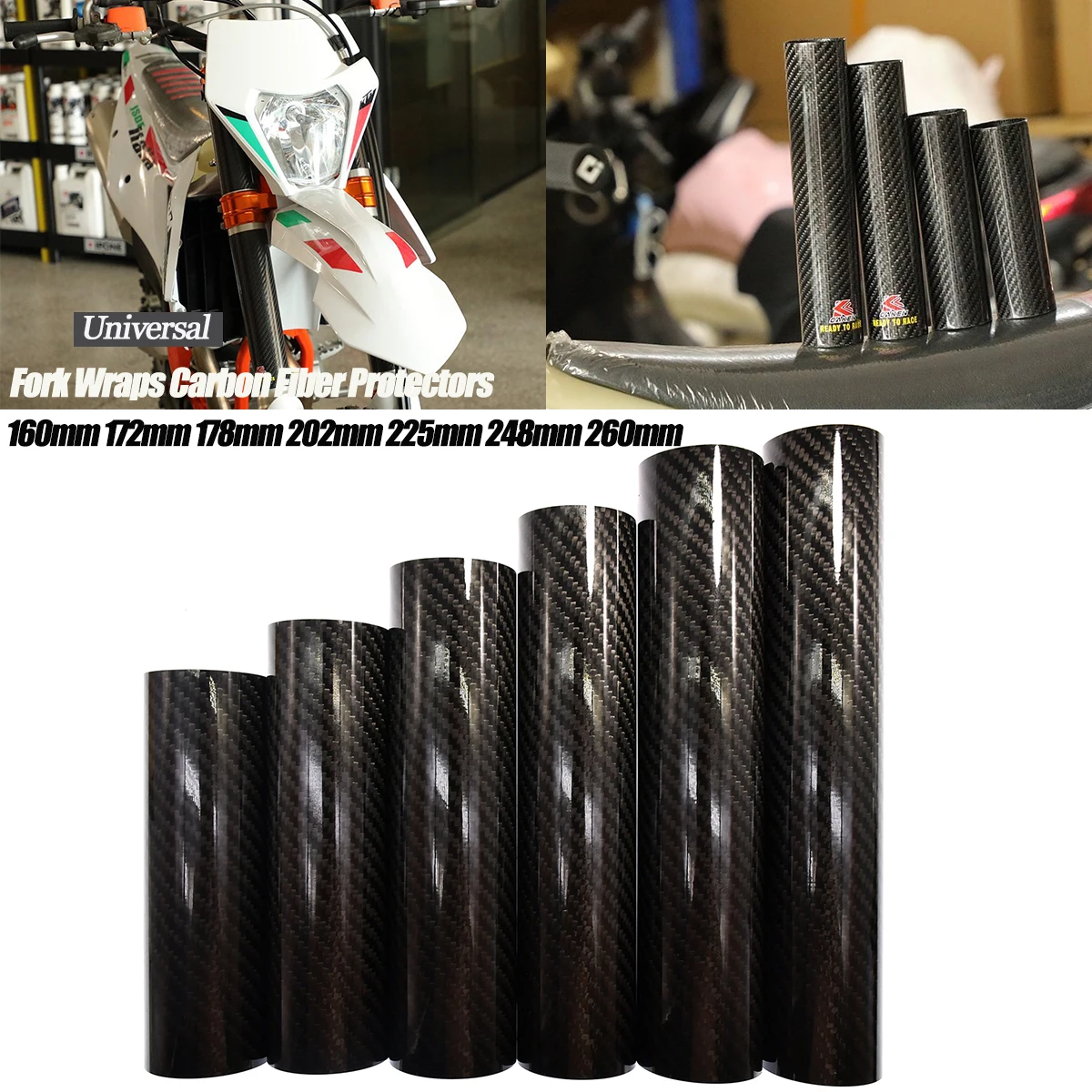 Motorcycle 160mm-260mm Carbon Fiber Front Fork Guard Wrap Cover for ...