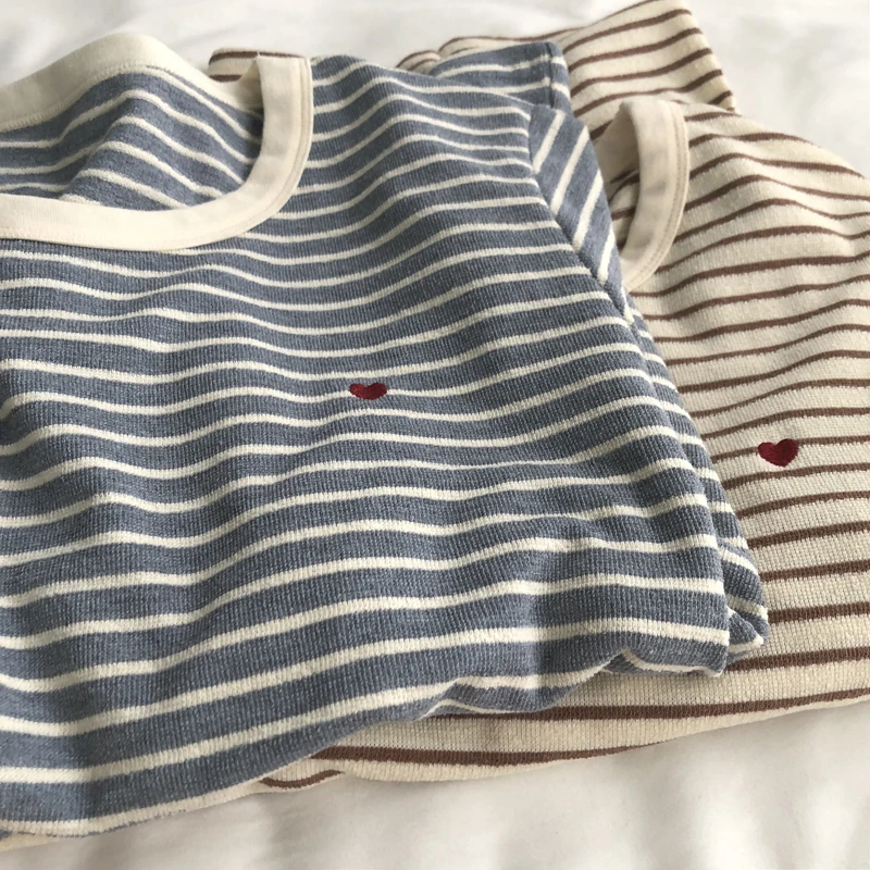 Women-s-Ringer-Tee-Blue-White-Striped-Long-Sleeve-Heart-Love-Embroidery ...