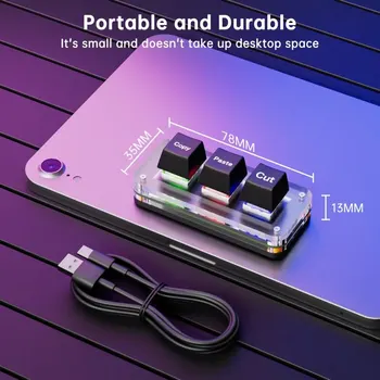 Programming Mini Keyboard RGB 3 Keys Macro Copy Paste Mini Button Gaming Drawing for Photoshop ...
