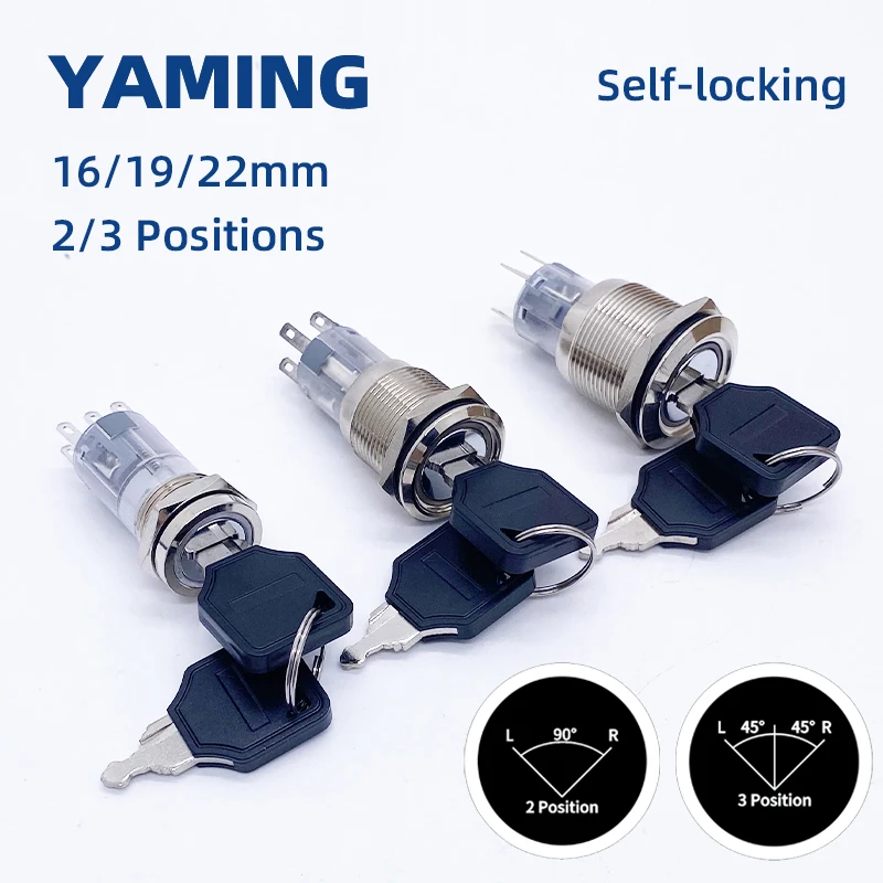 16-19-22mm-With-Key-2-3-Position-Metal-Rotary-Button-Switch-Self ...