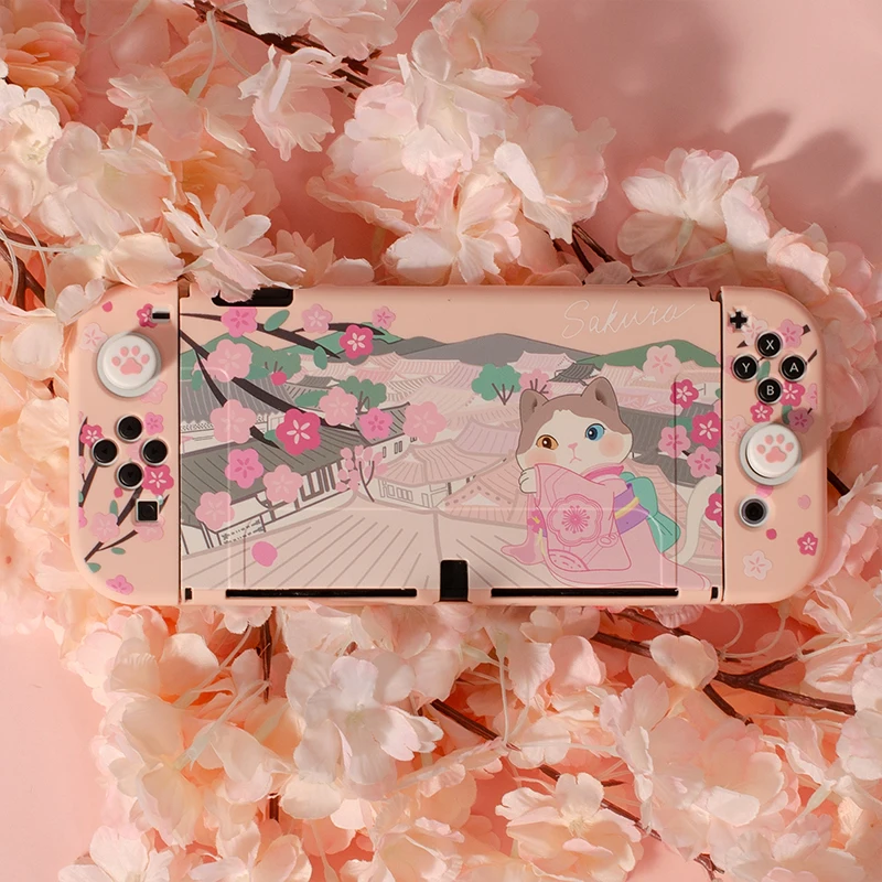 Bonito Sakura Cat Shell para Nintendo Switch, Acessórios OLED, Soft ...