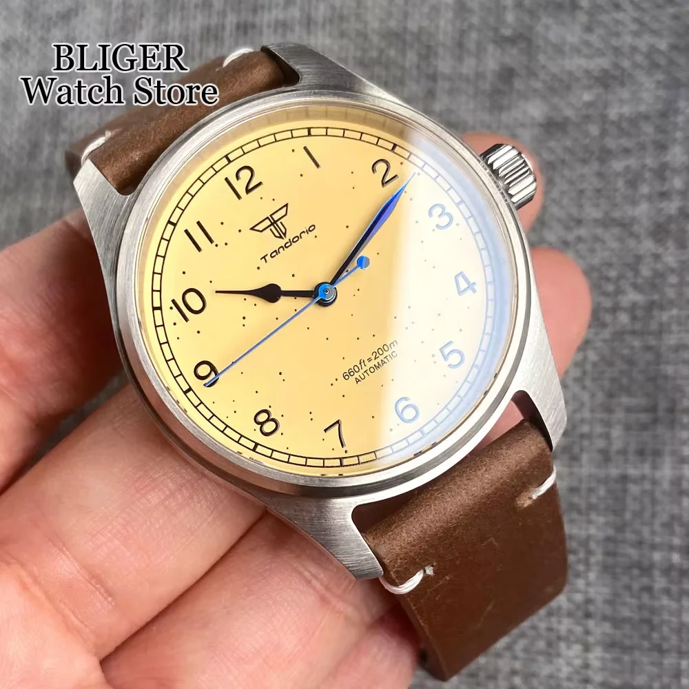 Tandorio Pilot Watches for Men 200M Waterproof Yellow Dial Brushed Case ...