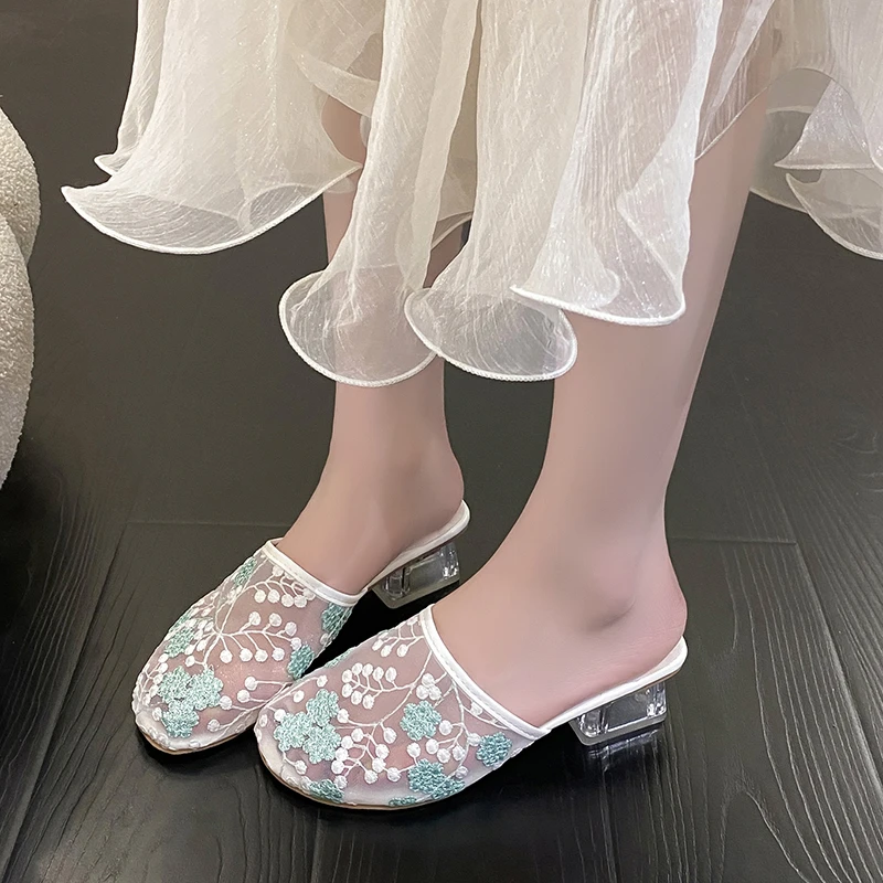Women-Chinese-Mesh-Floral-Sequins-Slippers-Slides-Slip-on-Flats-Flip ...