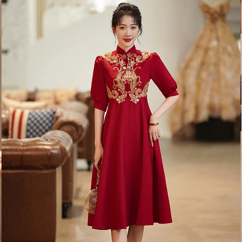 Red Tradition Cheongsam Qipao Traditional Dress Chinese Red, 43% OFF