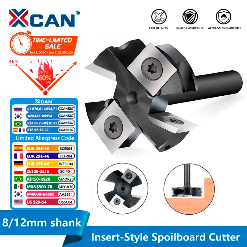 XCAN-Milling-Cutter-CNC-Spoilboard-Surfacing-Router-Bit-8-12mm-Shank ...