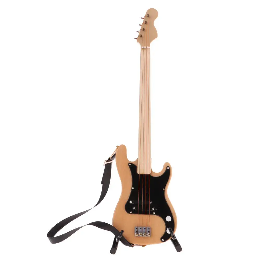 Dollhouse Miniature Realistic Wooden Electric Bass Guitar For 1:6 ...