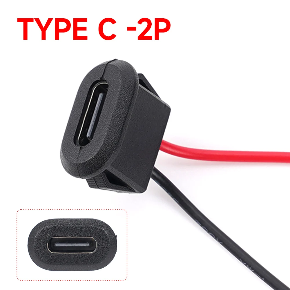 1-3-5-10pcs-Type-C-Female-Chassis-Waterproof-2P-Wire-Type-USB-C-Pigtail ...