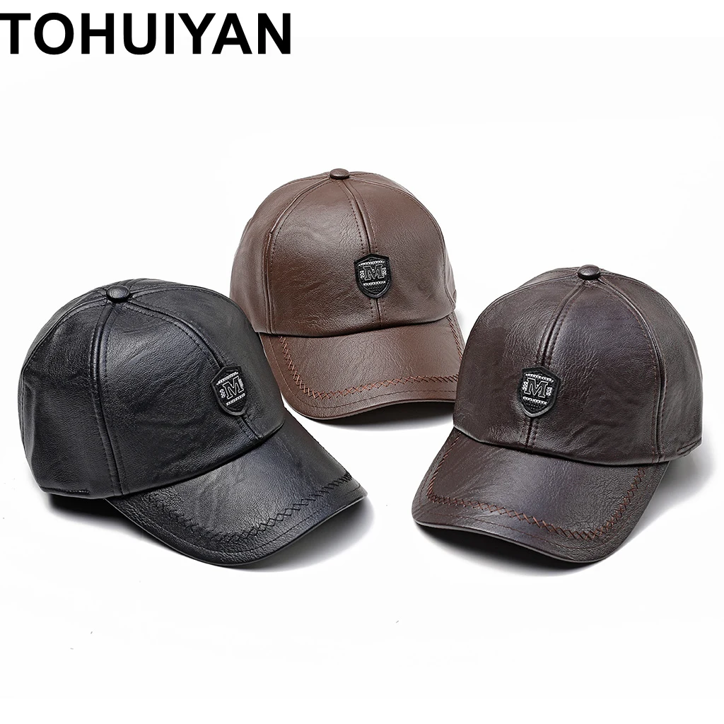 Leather Snapback Hat | Leather Hats Chapeau | Leather Earflaps ...