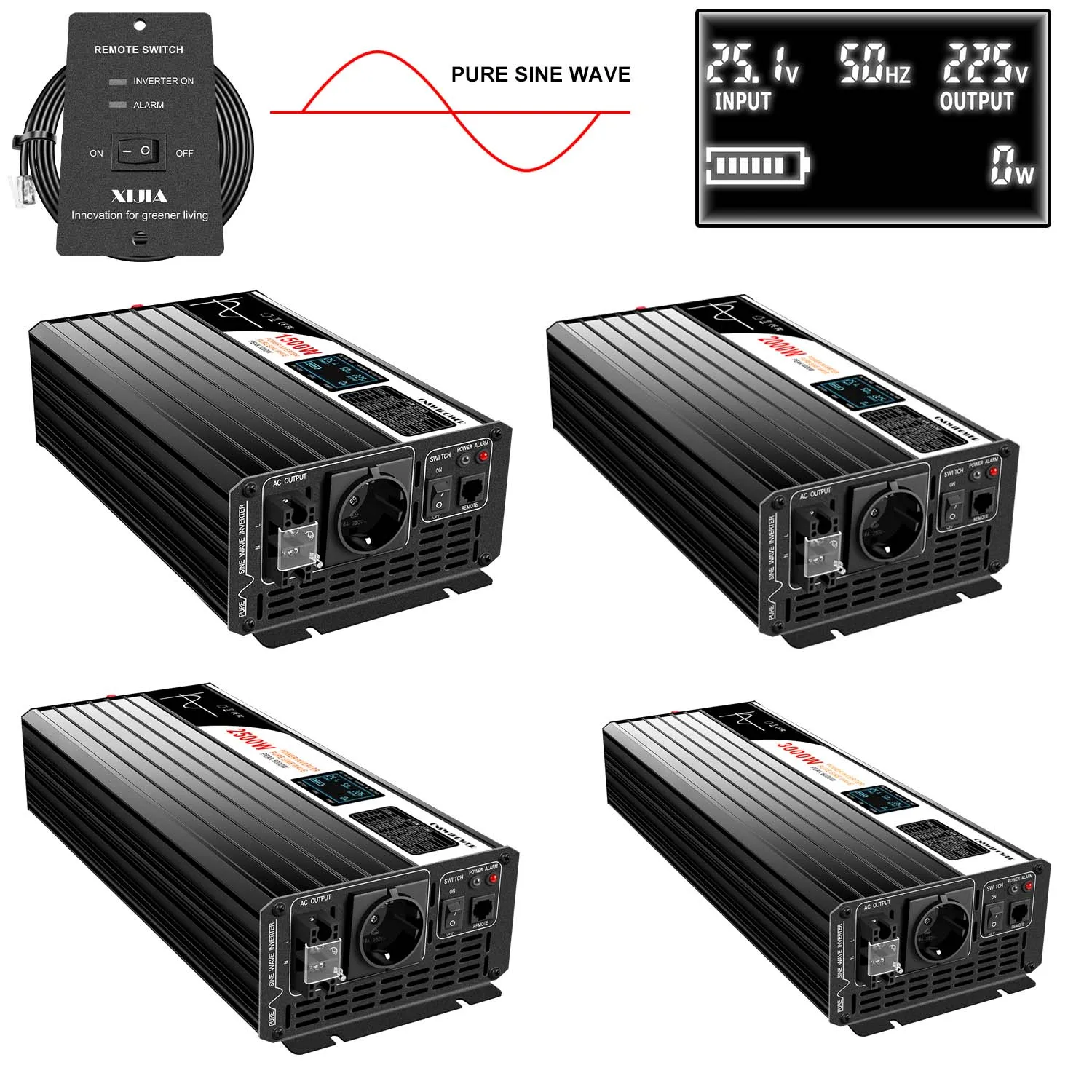 1500w Pure Sine Wave Power Inverter 12v/24v/48v Dc To 110v 220v Ac Lcd ...