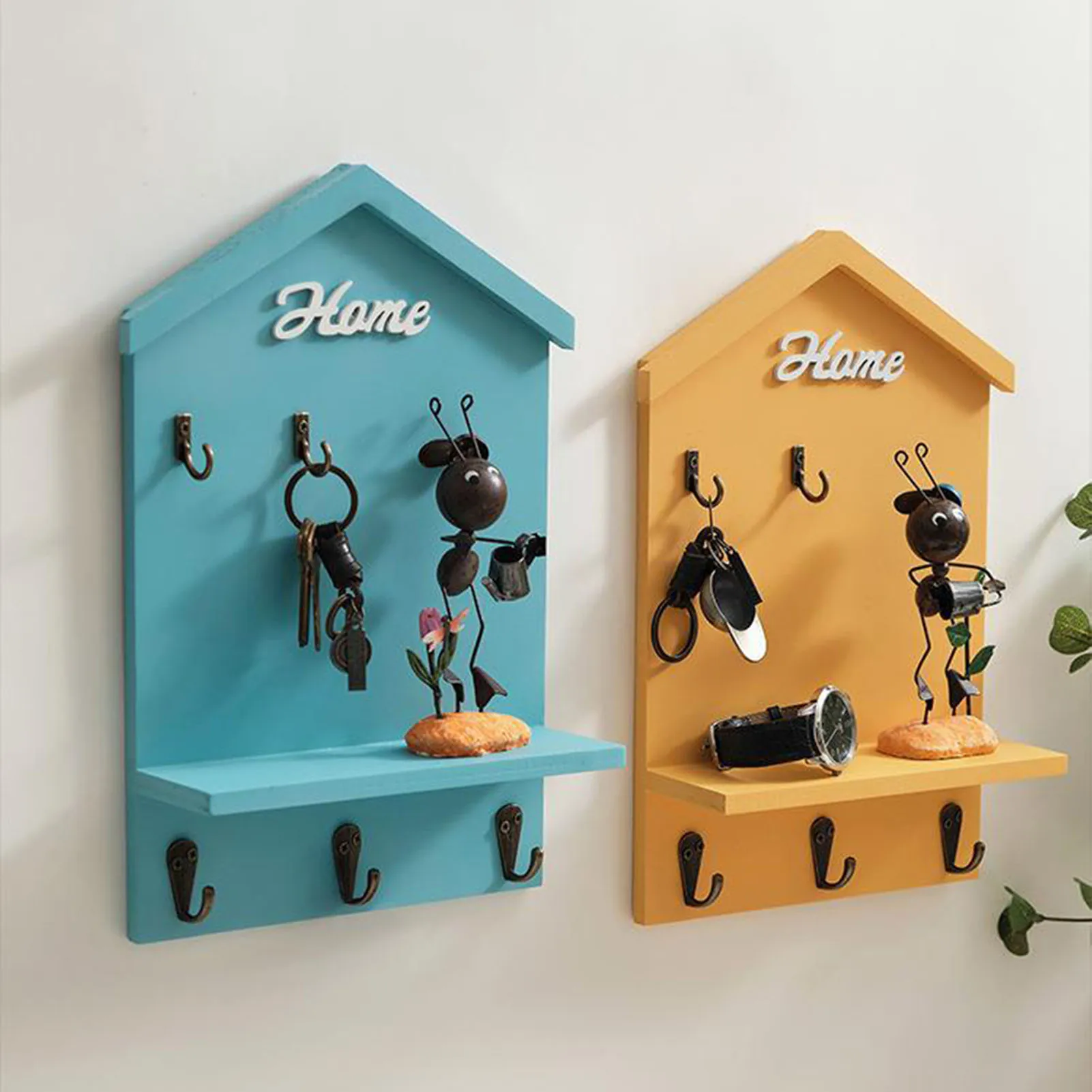 Creative-Key-Storage-Rack-Wooden-Keys-Organizer-Holder-With-5-Hooks ...