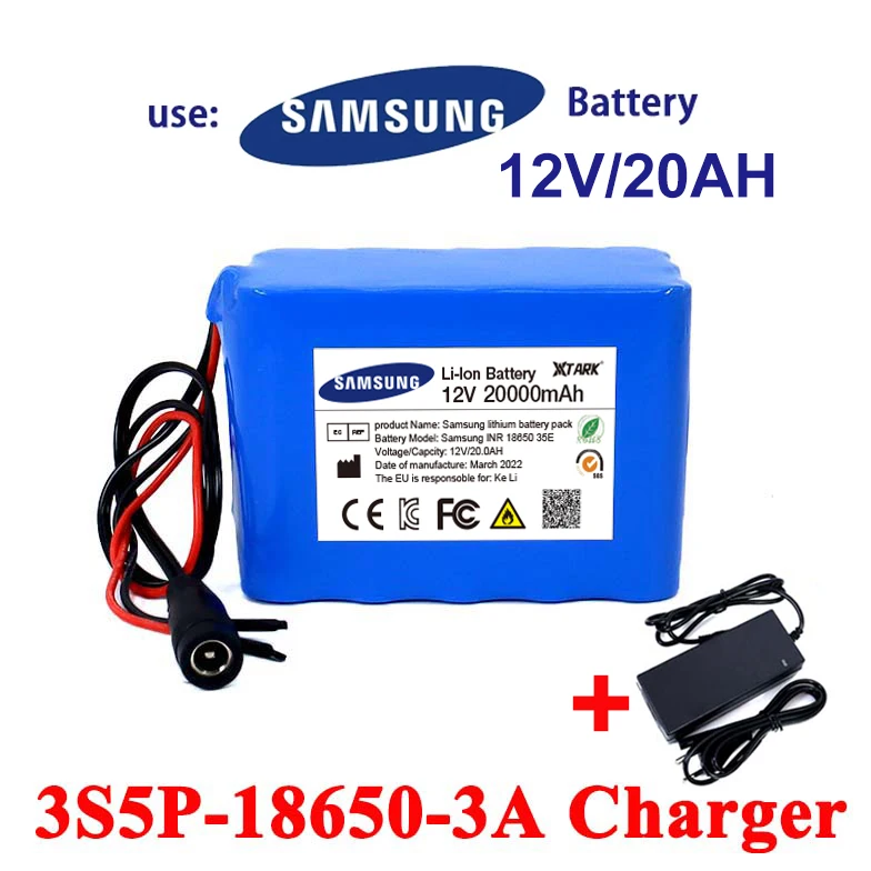 12V 20Ah 18650 Li-lon Battery Pack 12.6V 20000mAh with BMS Circuit ...
