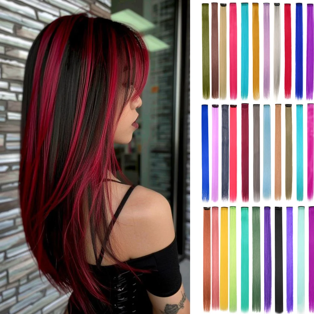 10PCS/Pack Colored Party Highlights Clip in Hair Extensions for Girls ...