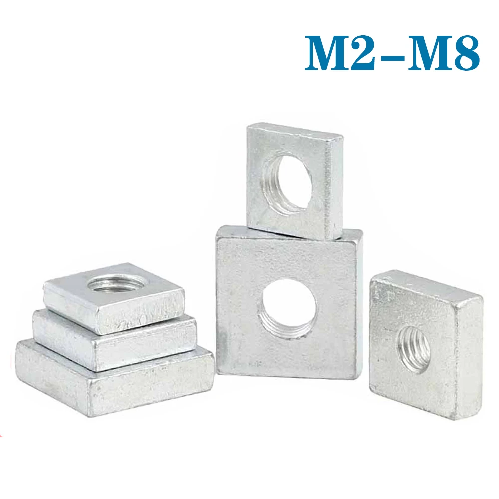 20-40Pcs-M2-M3-M4-M5-M6-M8-Square-Nut-Carbon-Steel-Galvanized-Zinc ...