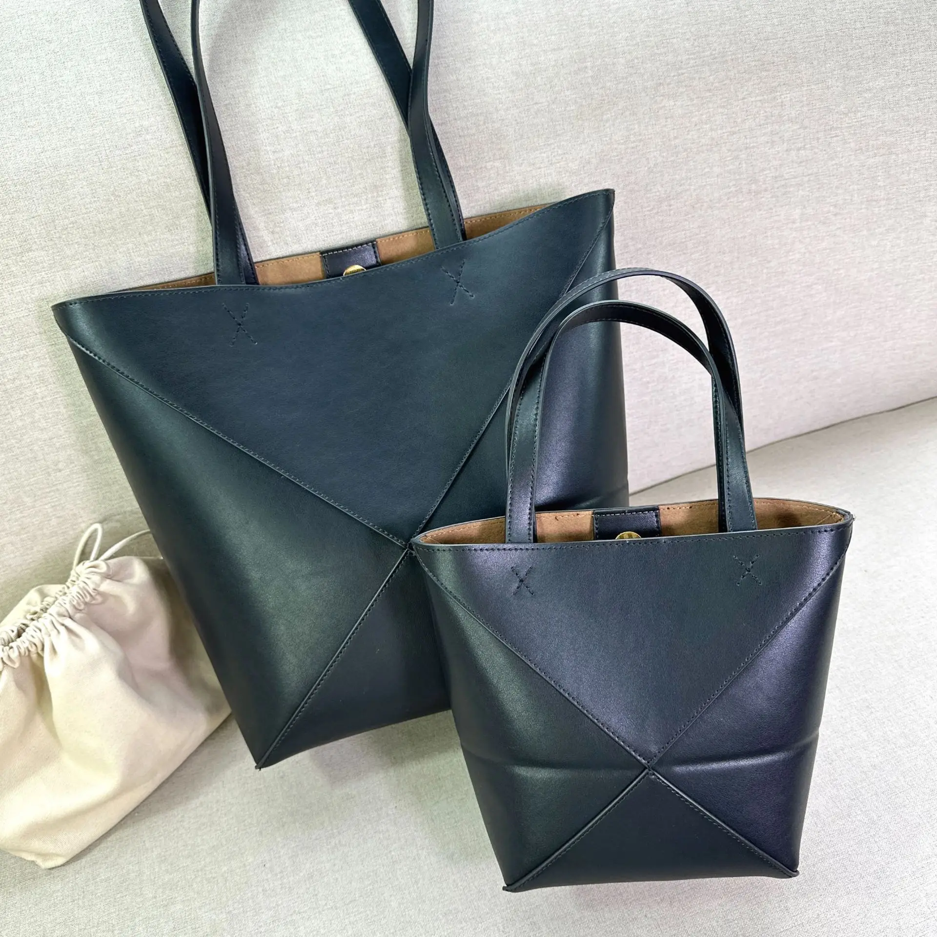 Women-Genuine-Leather-Totes-Large-Shoulder-Bags-Folded-Geometry-Real ...