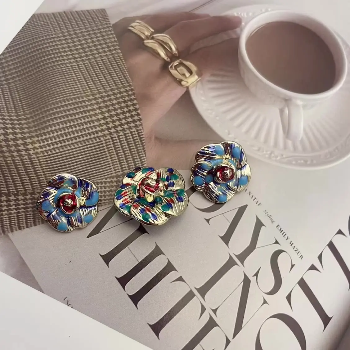 6PCS-Lot-New-Luxcy-Rose-Painted-Spot-Oil-Metal-Button-Shanked-Flower ...