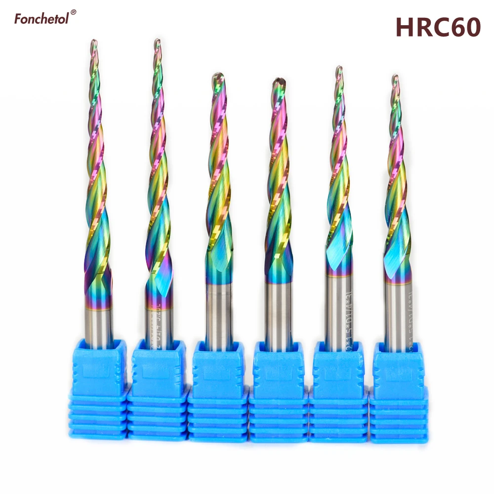 1pc-HRC60-Colorful-Coated-Taper-Ball-Nose-solid-carbide-End-Mill-cone ...