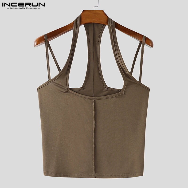 INCERUN Men Tank Tops Solid Color Sleeveless Sexy Leisure Crop Tops Men ...