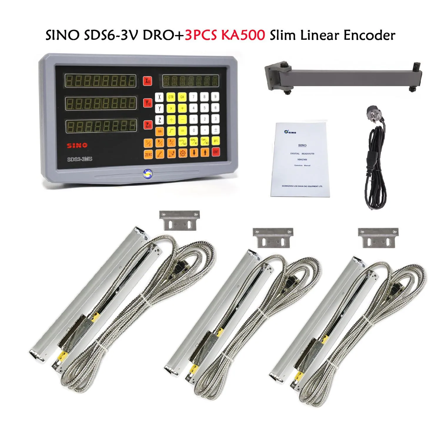 SINO DRO 3 Axis Digital Readout SDS3MS and 3pcs 5um Slim KA-500 Linear Scale Thin KA500 Glass ...