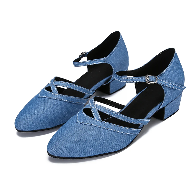 Ailove Canvas Denim Latin Dance Shoes Adult Pointed Women's Short Heel ...