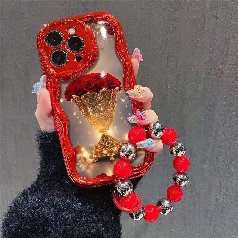 Rose-Flower-Coquette-Plating-Phone-Case-with-Strap-for-iPhone-13-11-12 ...