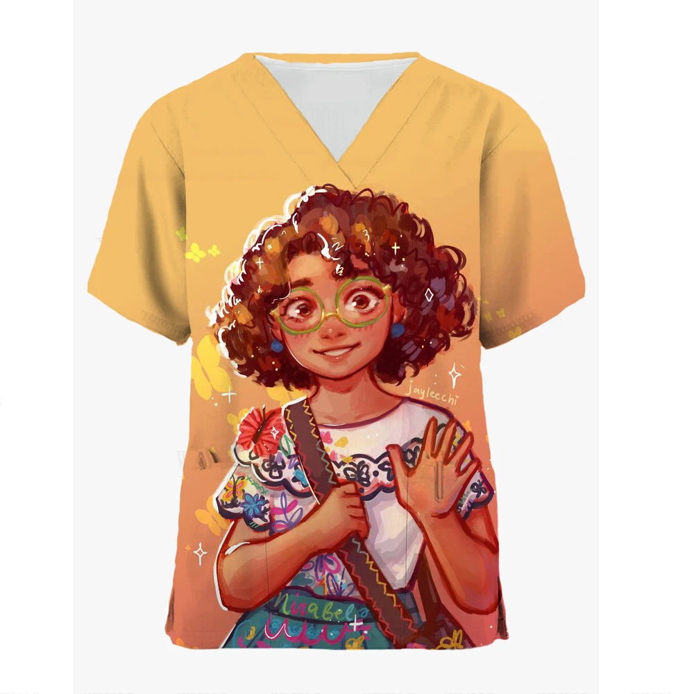 Disney-Princess-Print-Scrub-Tops-Women-V-neck-Nurse-Working-Uniform ...