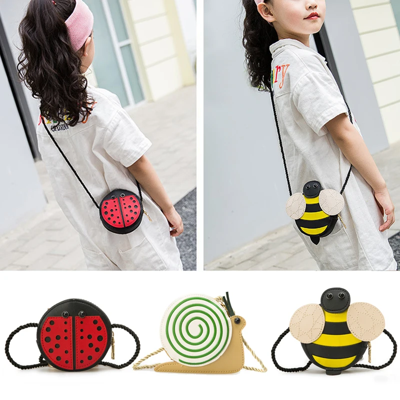 Cartoon Bee Ladybug Snail Messenger Bag Lovely Children's Pu Leather ...