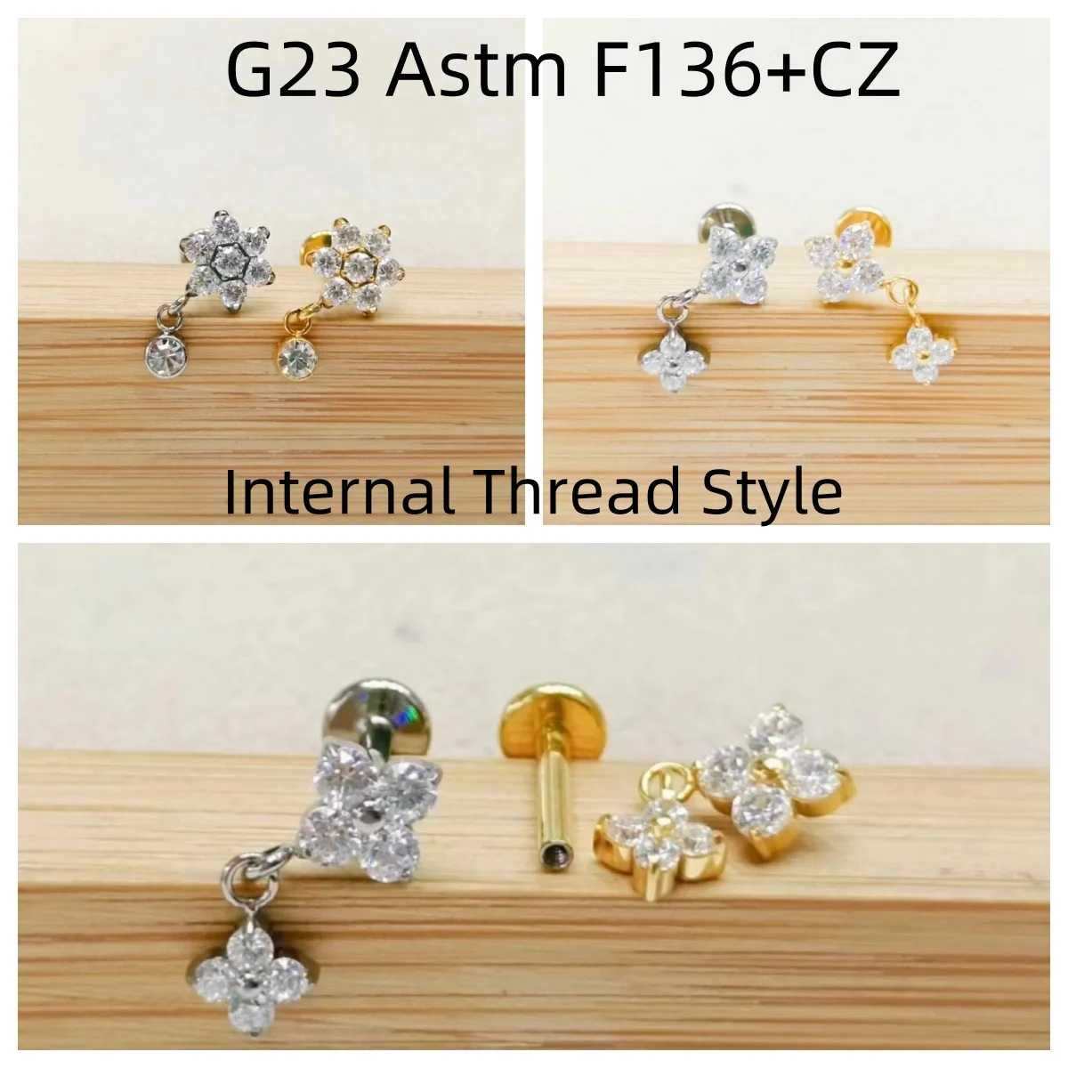 10pcs-Body-Jewelry-16G-G23-Titanium-Astm-F136-Flower-CZ-Internal-Thread ...