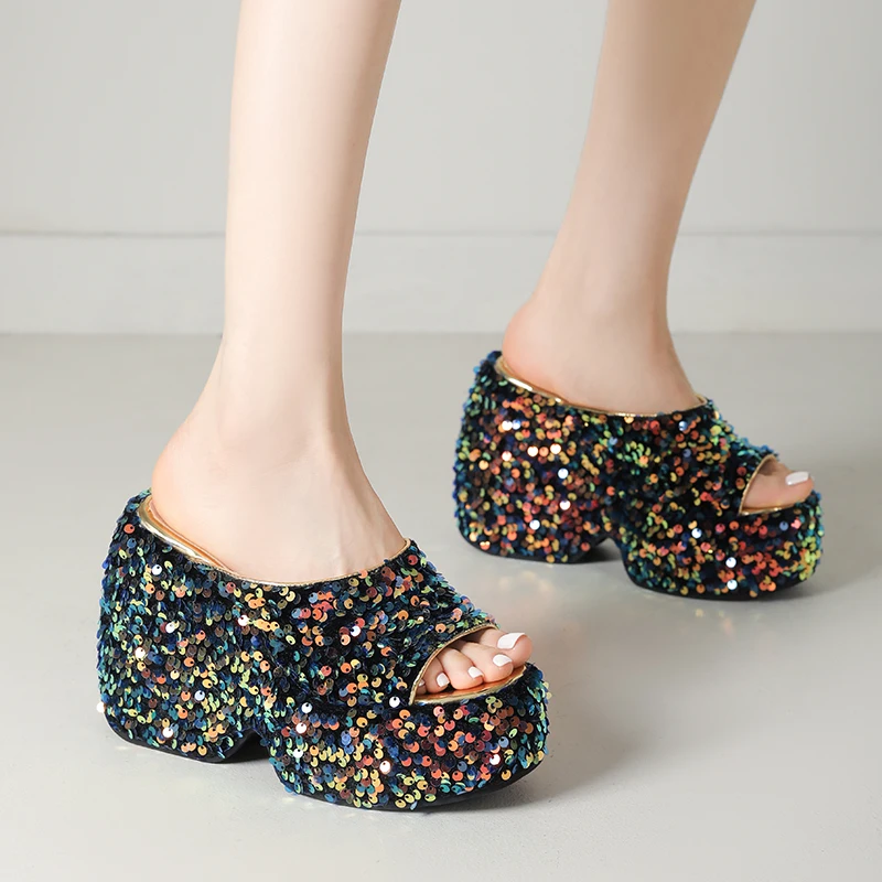 2024-New-Luxury-Sequined-Glitter-Summer-Thick-Sole-Slides-Platform ...