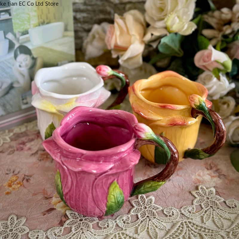 485ml Rose Ceramic Mug Hand Drawn Rose Ceramic Coffee Cup European ...