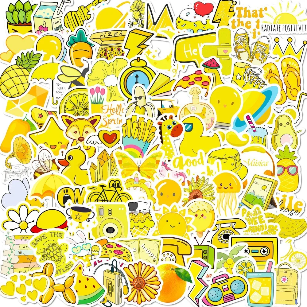 Cute-Yellow-Mix-Stickers-Aesthetic-10-50-100Pcs-Kawaii-Waterproof ...