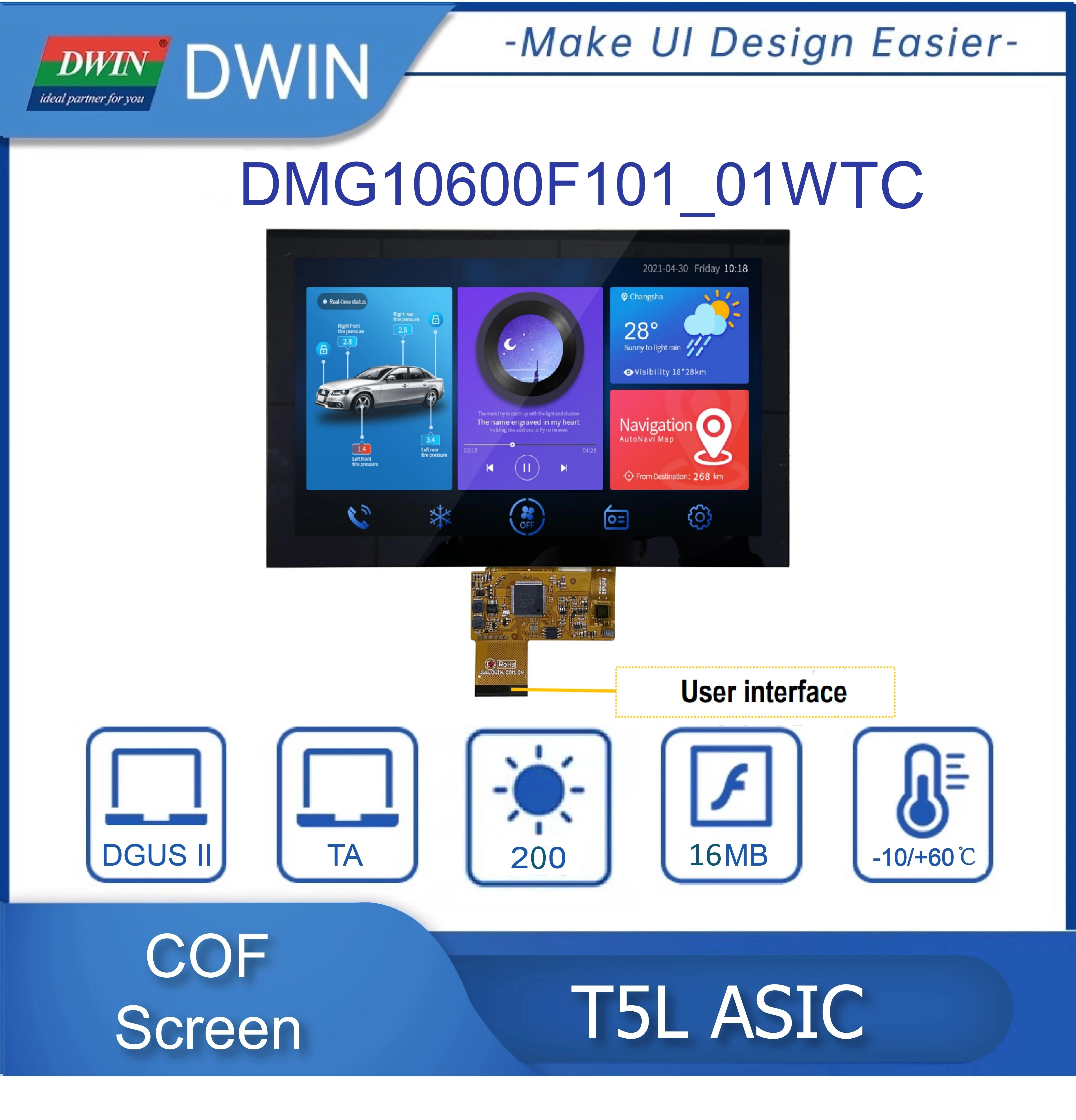 DWIN 10.1 Inch HMI 1024*600 Pixels Resolution Screen 16.7M Colors TN TFT LCD Display Arduino ...