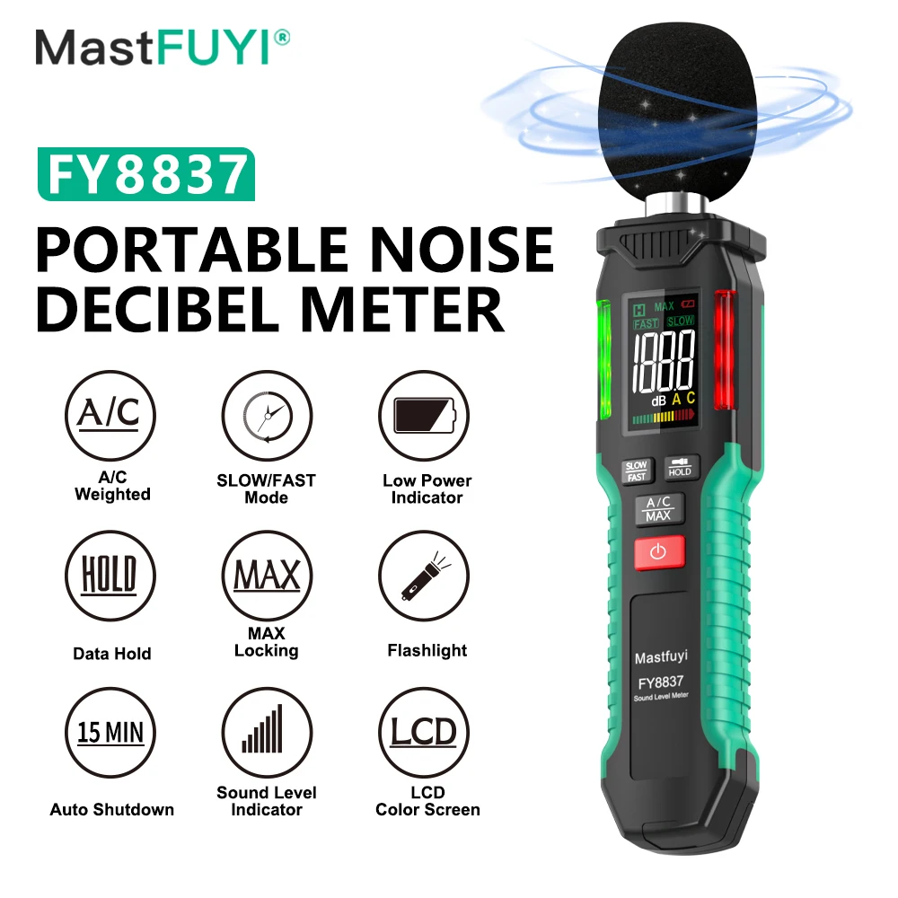 MASTFUYI FY8837 Professional Digital Sound Level Meter A/C Weighting 30 ...