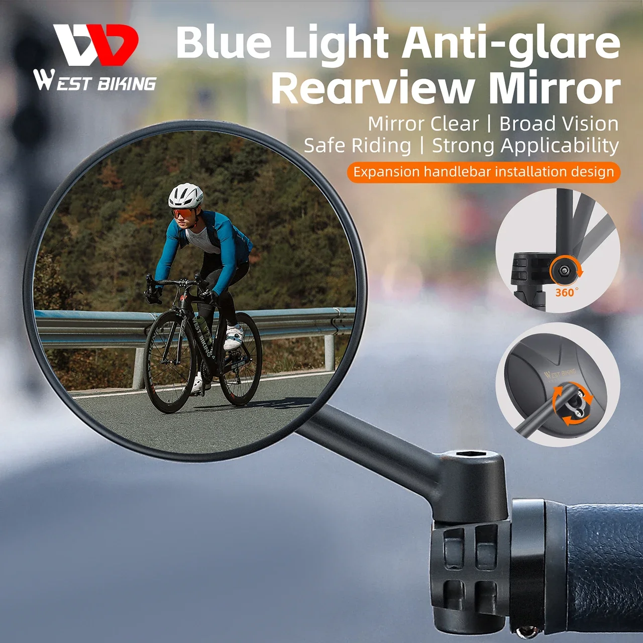 WEST-BIKING-Bicycle-Anti-Glare-Rearview-Mirror-Convex-360-Mirror ...