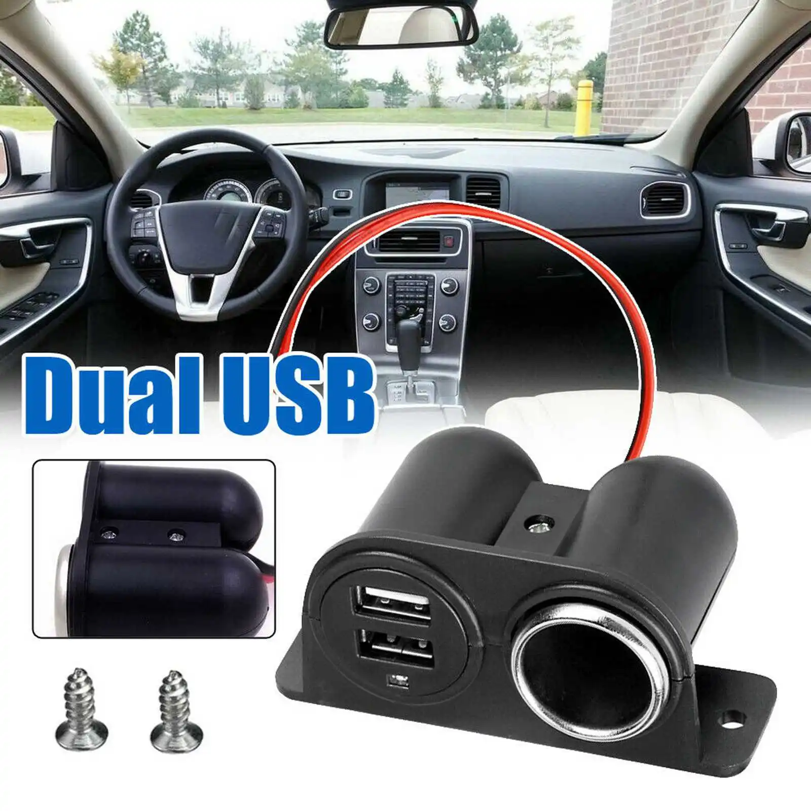 Car-Cigarette-Lighter-Auxiliary-USB-Dual-Power-Outlet-DC-12V-Socket ...