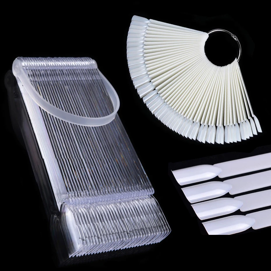 1set Practise False Nail Tips Fan Round Clear Nature Black Uv Gel Full ...