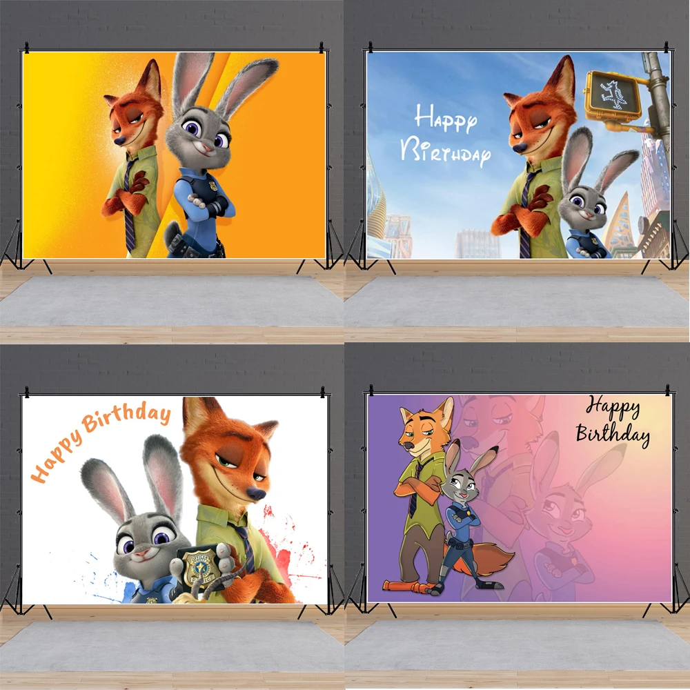 Baby-Girls-Birthday-Backdrops-For-Photography-Disney-Zootopia-Party ...