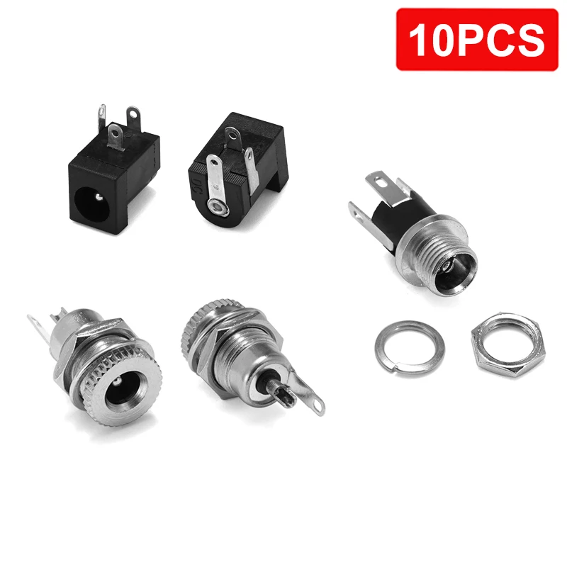 10pcs 12V DC Power Jack Socket Terminal 5.5mm 2.1mm Female Panel Mount ...