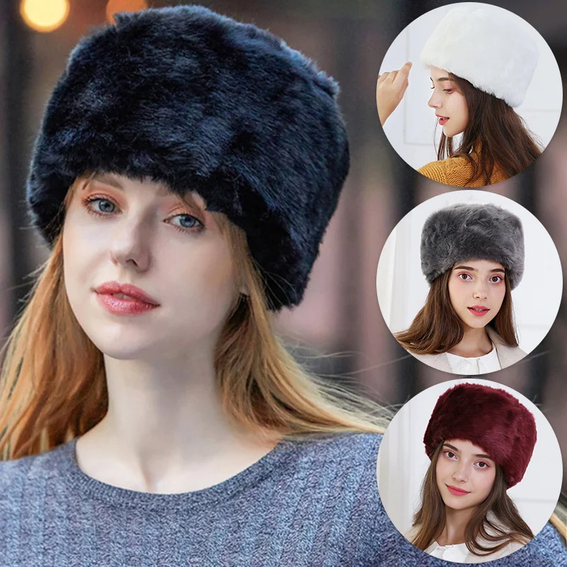 Russian-Women-Faux-Fox-Fur-Hat-Autumn-Winter-Round-Flat-Cap-Girl-Warm ...
