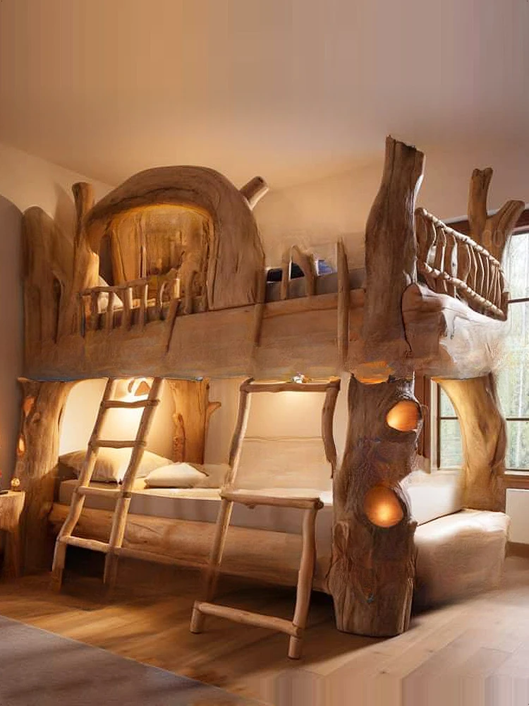 Log-wind-children-s-bunk-solid-wood-bunk-Japanese-bunk-creative-design ...